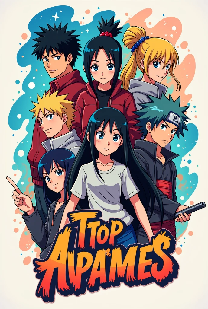 Create a logo, put the words Top Animes, add anime characters - SeaArt AI