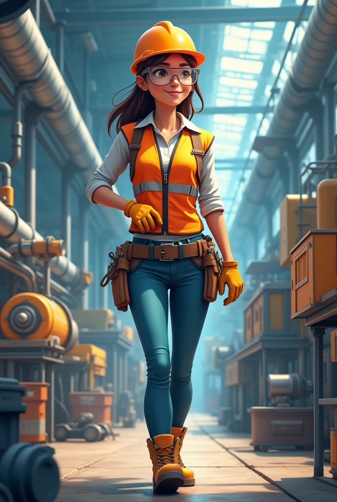 Production worker with safety equipment Animated woman - SeaArt AI