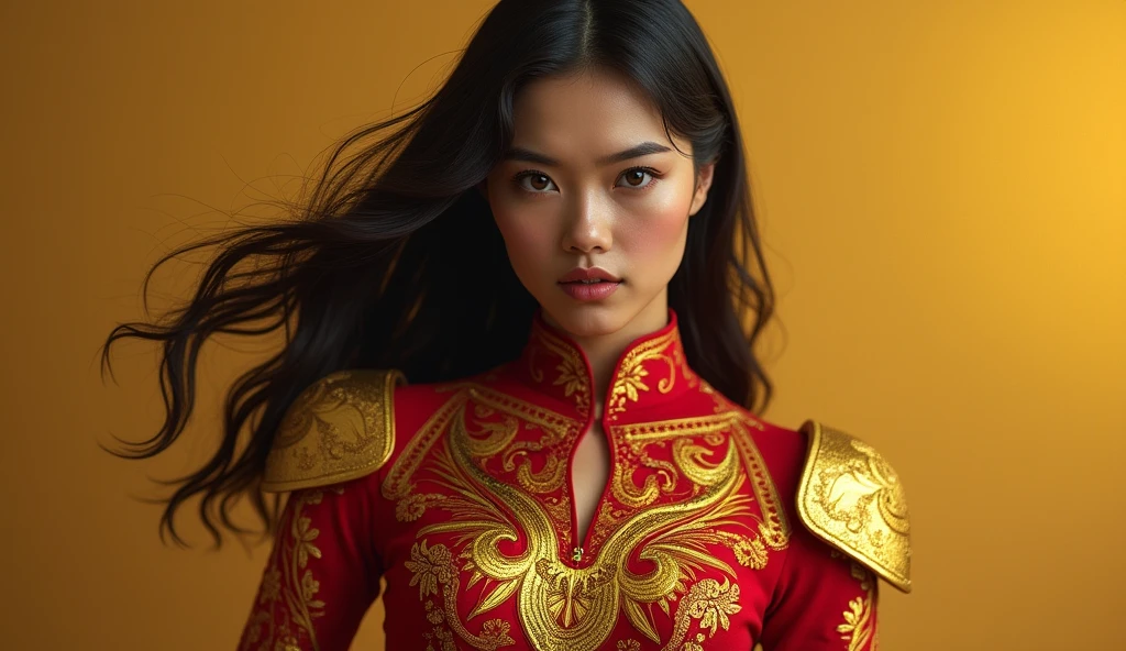 Dian Sastro (Indonesian female artist 20 years old), wearing a gold and ...
