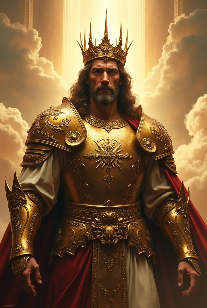 Jesus christ wear gold armor as king with crown sharp - SeaArt AI