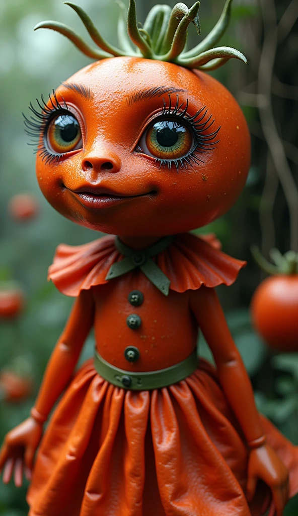A supernatural humanoid tomato creature in wonderland, beautiful ...