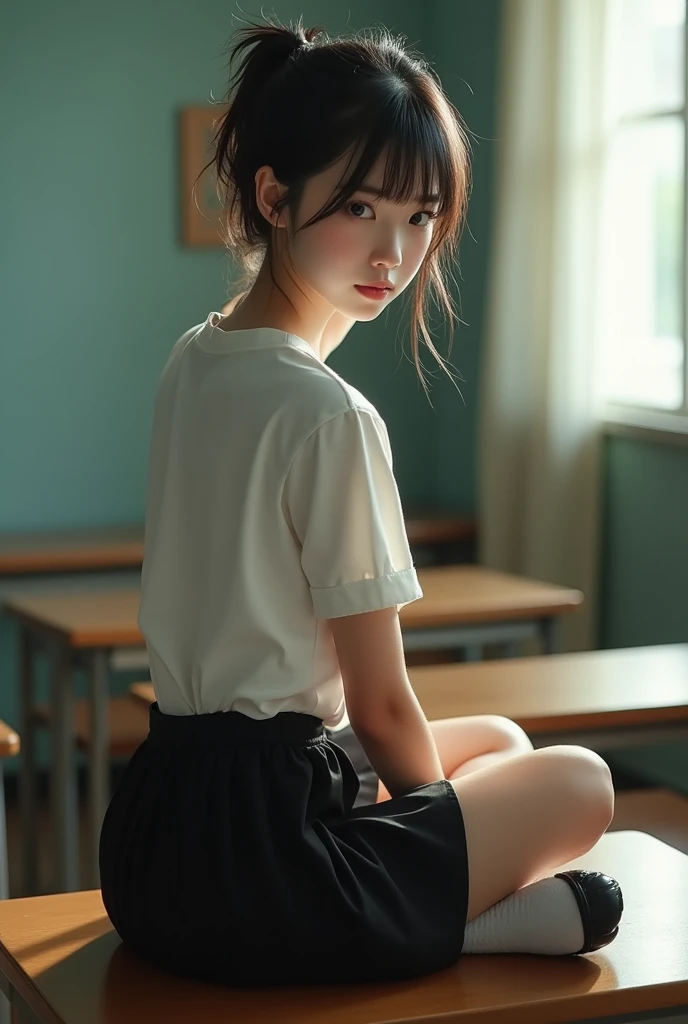 realistic glowing skin, (Sweat:1.8),sitting backwards,Look back at your face - SeaArt AI