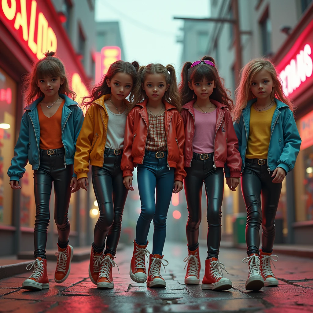 1980S LITTLE KID GIRLS IN LEATHER PANTS - SeaArt AI