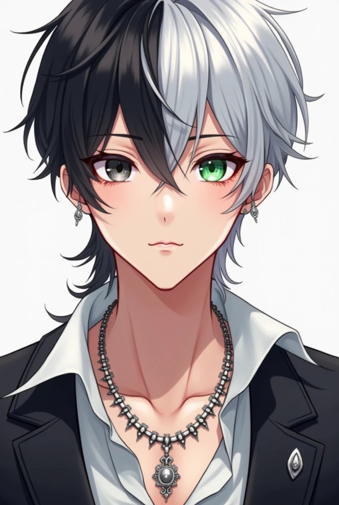 Cocky man. Asian. Anime. Handsome and cute. Bicolored hair black and ...