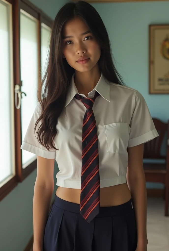 Indonesian school girl,in uniform,long hired,big breast,,.nipple pokies - SeaArt AI