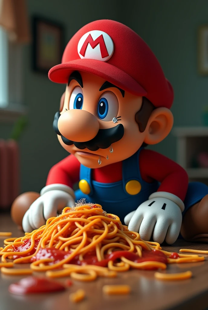 Super mario crying after spaggethi explodes - SeaArt AI