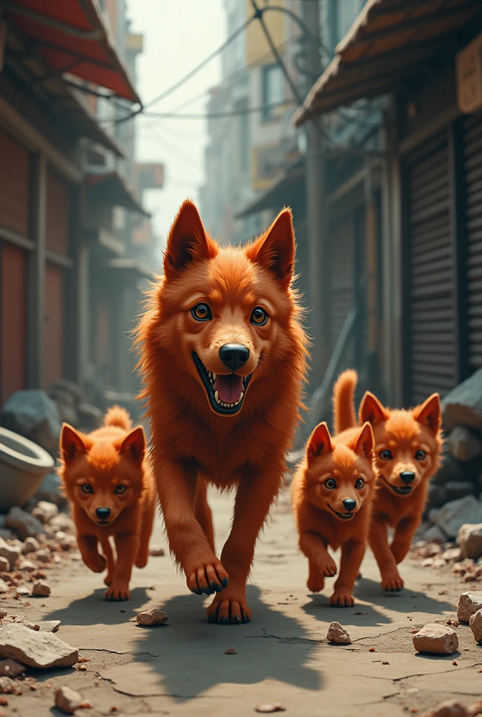 Sheru dog and his 4 children red color in street .He has no permanent ...