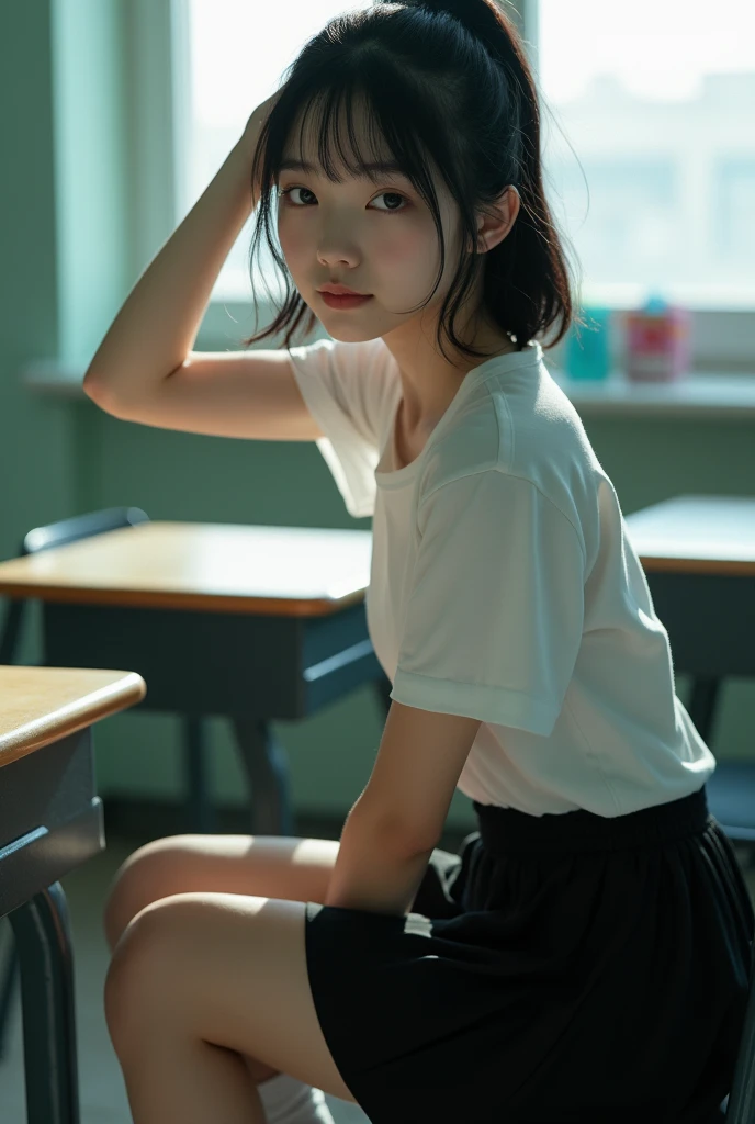 Realistic glowing skin, (Sweat:1.8),sitting backwards,Look back at your face - SeaArt AI