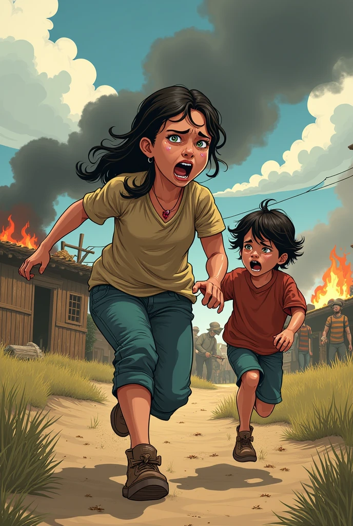 A trival mom dressed up trival with her child running for their life ...