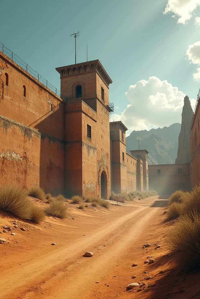 Prison on desert low angle 4k cinematic - SeaArt AI
