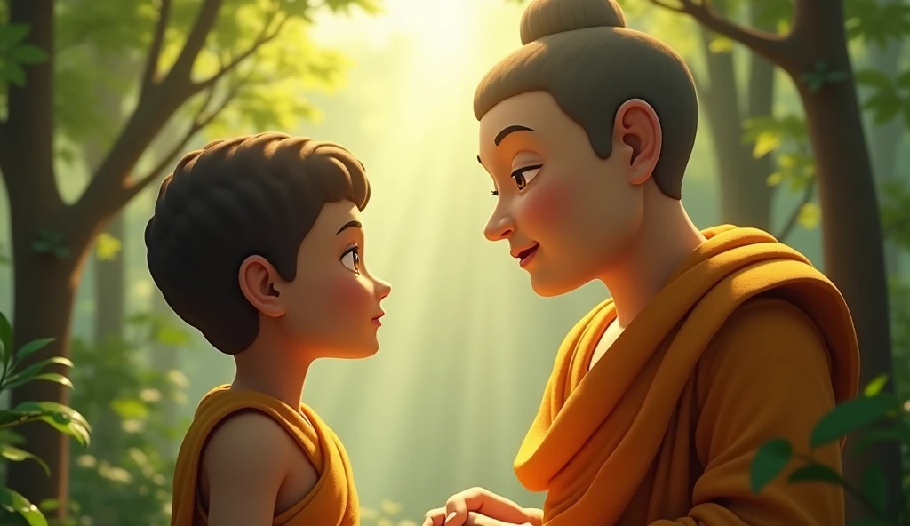 Close-Up of a Disciple Asking Buddha a Question: Background - SeaArt AI