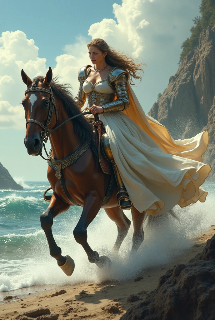 Prince help princess from enemies with horse and go to sea - SeaArt AI