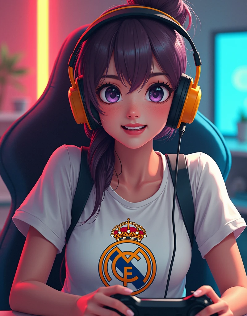 A gamer girl with headphones, a super happy gamer girl, a little fed up ...