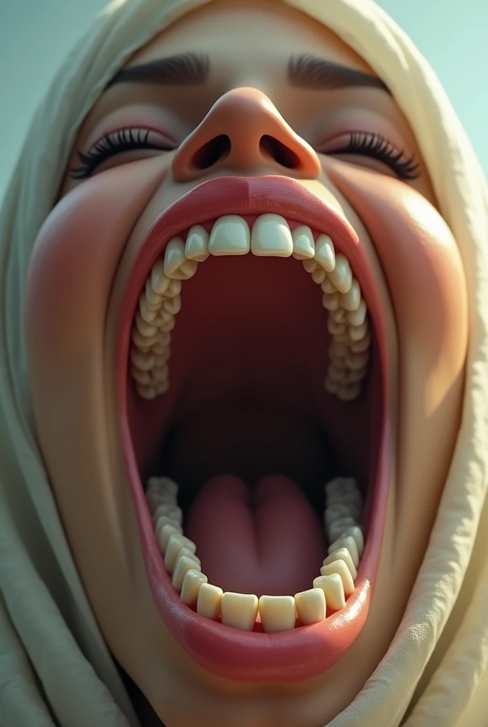 Giantess, hijab, milf, massive mouth, open wide mouth, beautiful teeth ...
