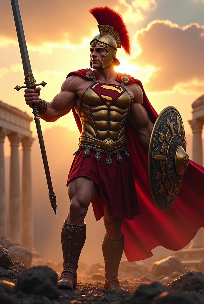 "Create a highly realistic image of Superman reimagined as a Spartan ...