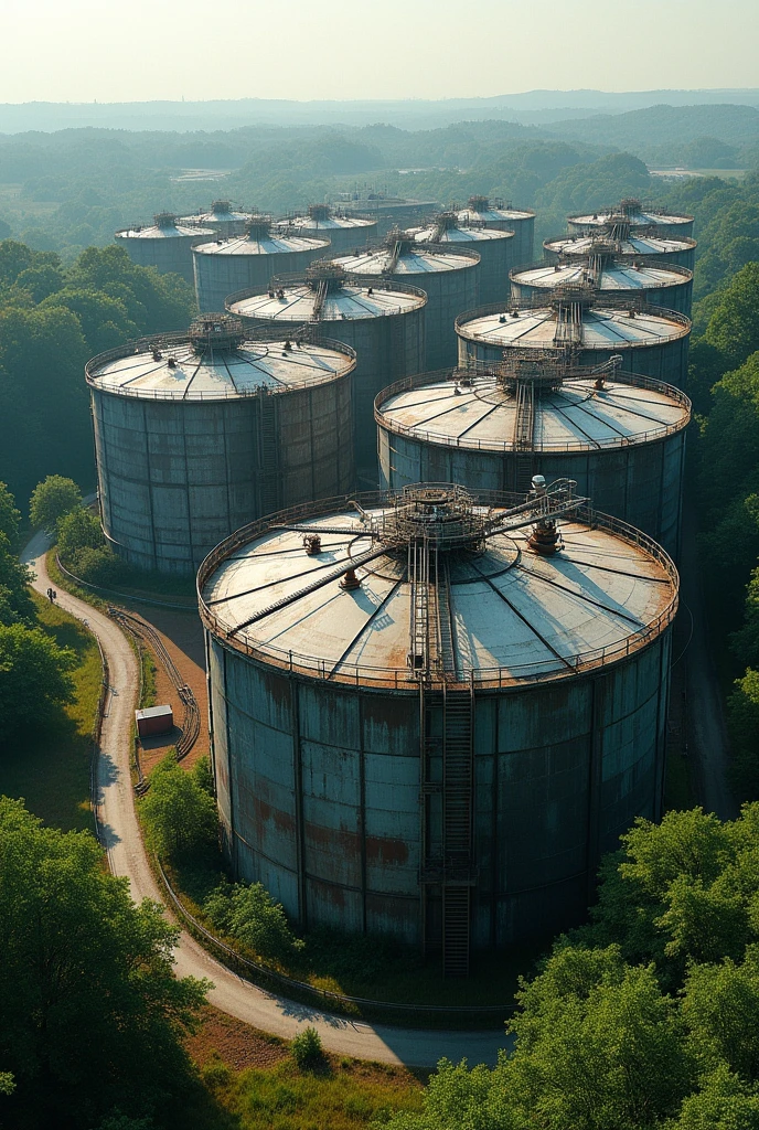 Crude oil tank farm with greenery with instruments like temperature ...