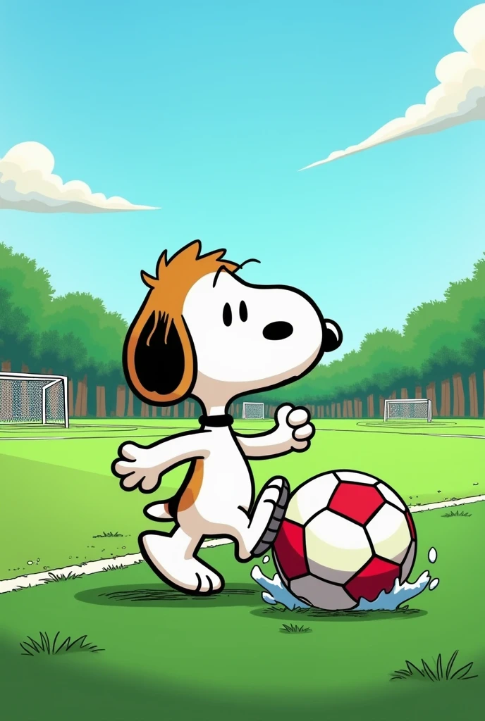 Snoopy，Kick wave in soccer field match - SeaArt AI