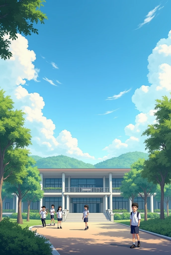 Background image of sky and trees with SMK NU 1 Adiwerna school ...