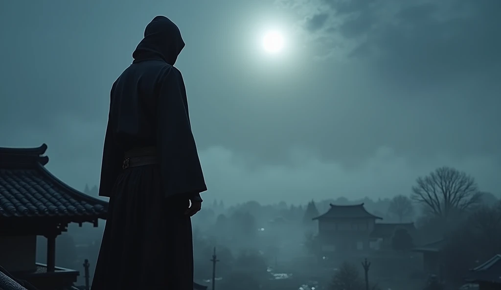 A lone ninja, fully covered in traditional dark clothing, 17th - SeaArt AI