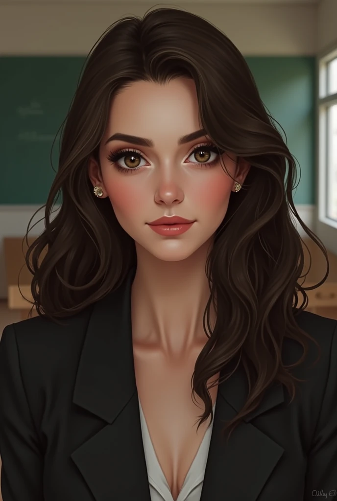 Elegant woman long hair to waist dark brown ,big dark brown eyes pretty ...