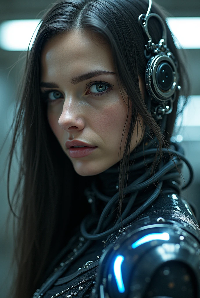 A female cyborg, beautiful detailed eyes, beautiful detailed lips ...