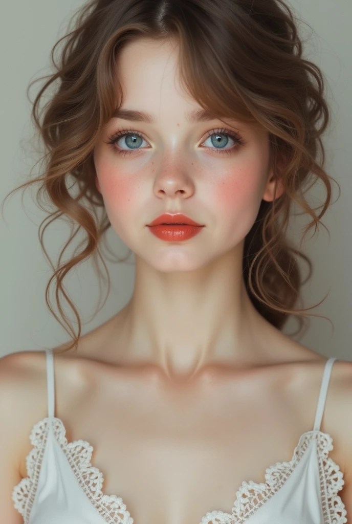 A cute looking girl, with innocent and big eyes of ice blue color ...
