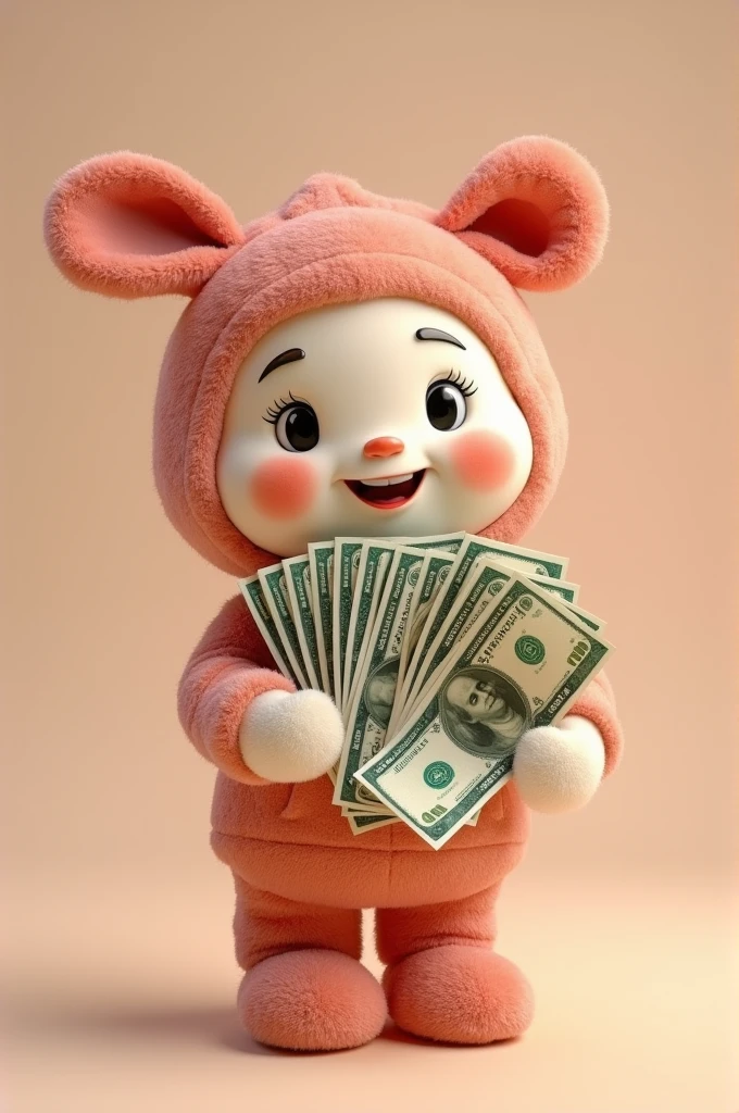 Happy doll with money in hand - SeaArt AI