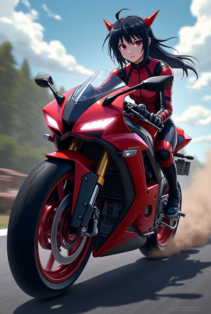 Matoi ryuko character from the anime kill la kill riding a sports bike ...