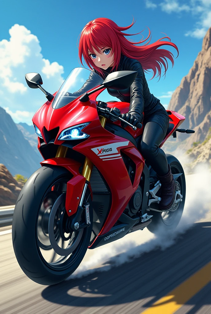 Matoi ryuko anime character riding sports bike - SeaArt AI