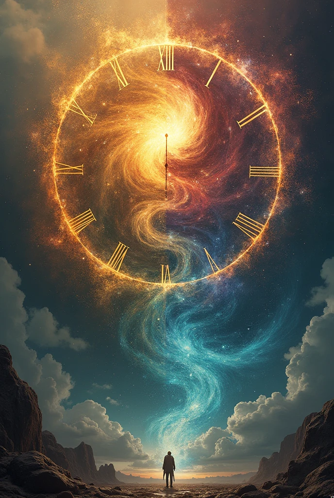 A clock representing a timeline where the past, future, and present are ...