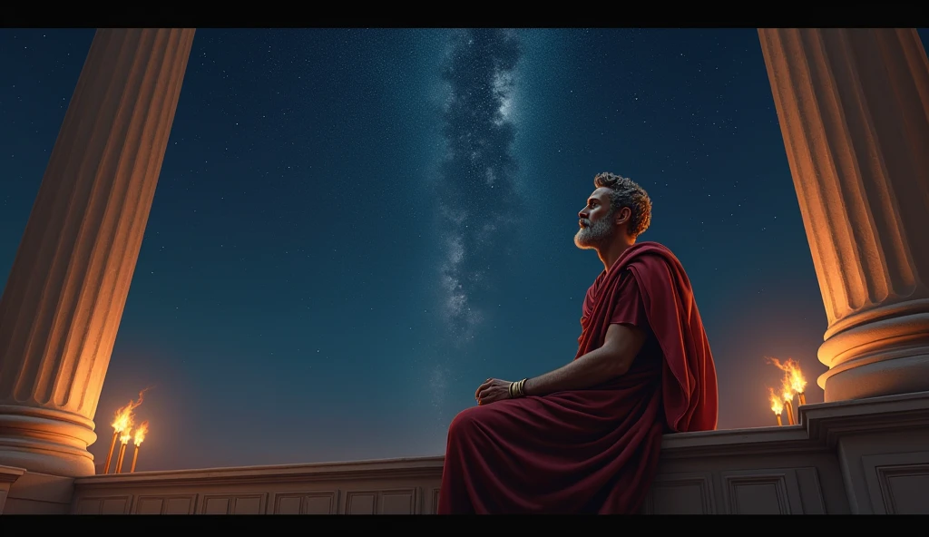 An image of Marcus Aurelius seated in contemplative position on a ...