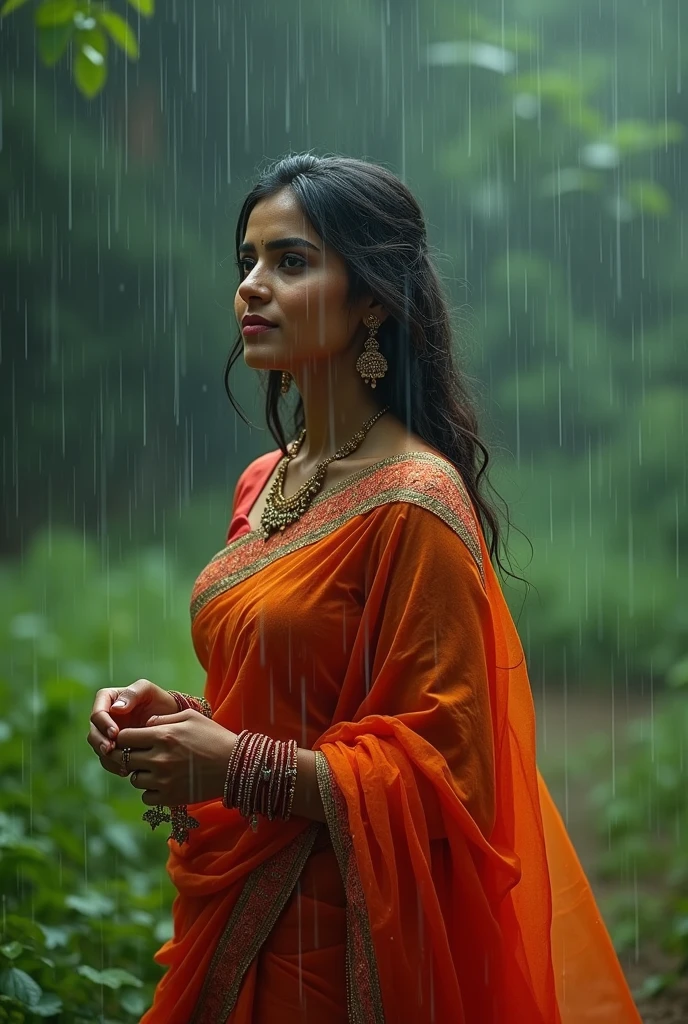Hot look rain in saree - SeaArt AI