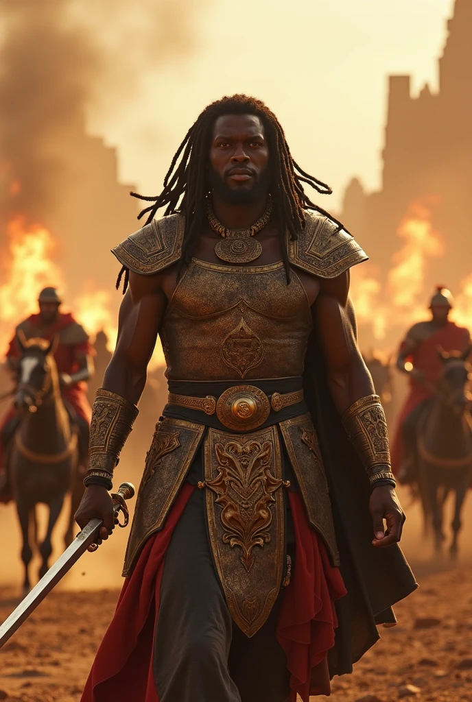 West African male emperor, mid 20s, long dreadlocks, fierce looking ...