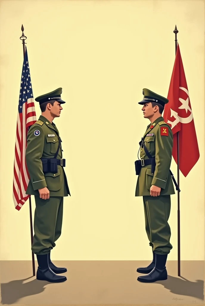 In the style of art of political posters of the USSR, two soldiers are ...