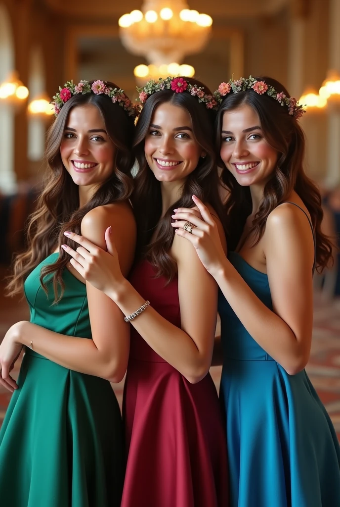 Realistic shot of the body portrait of a three young brunette German ...
