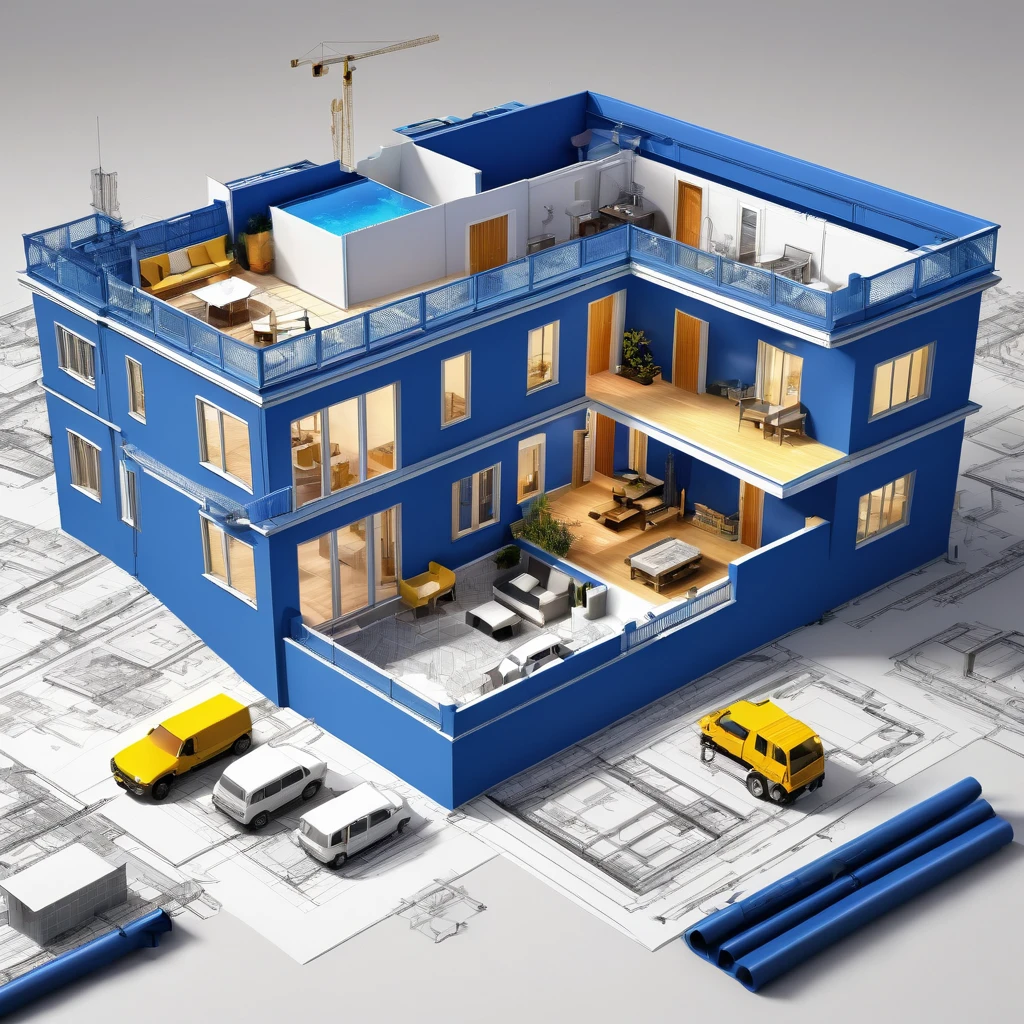 3D Architectural blueprints for your home, exploded view, CAD - SeaArt AI