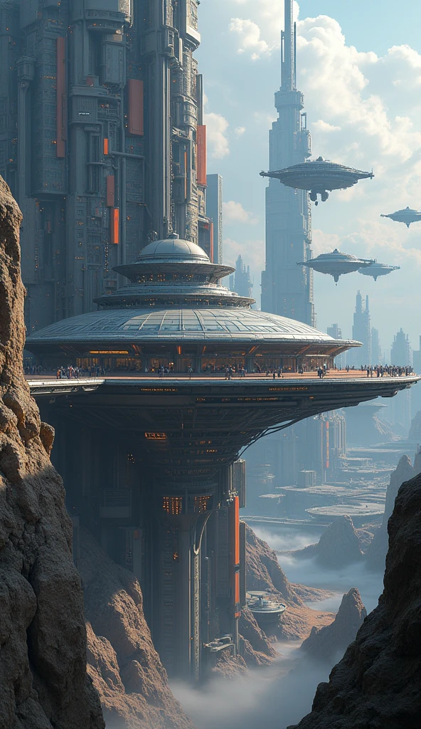 A highly detailed architectural design of a futuristic space city ...