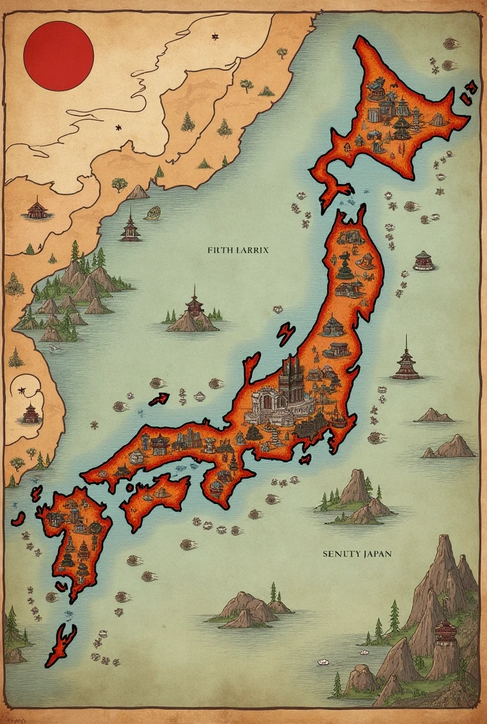 Create for me as if it were a navigation map a map of feudal Japan for ...