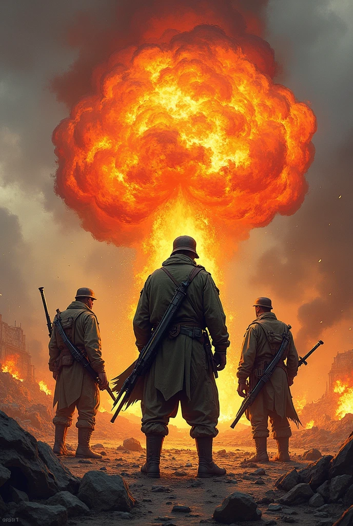 Men, remaining, war, bombshell, fire, undoing , stylized painting ...
