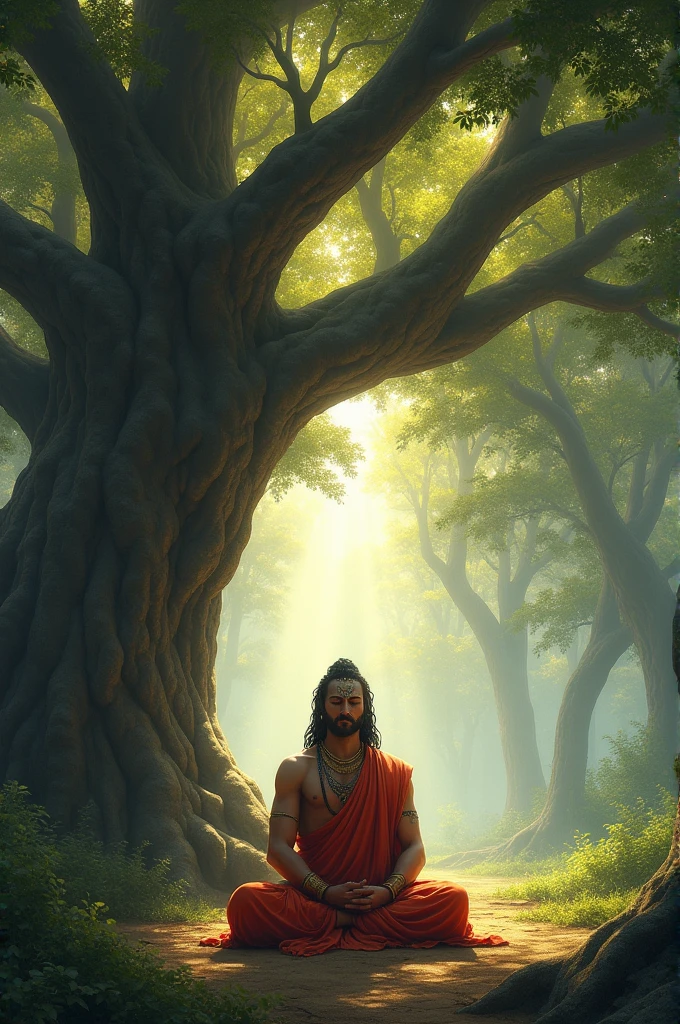 Ashoka meditating under a tree, finding peace and enlightenment after ...