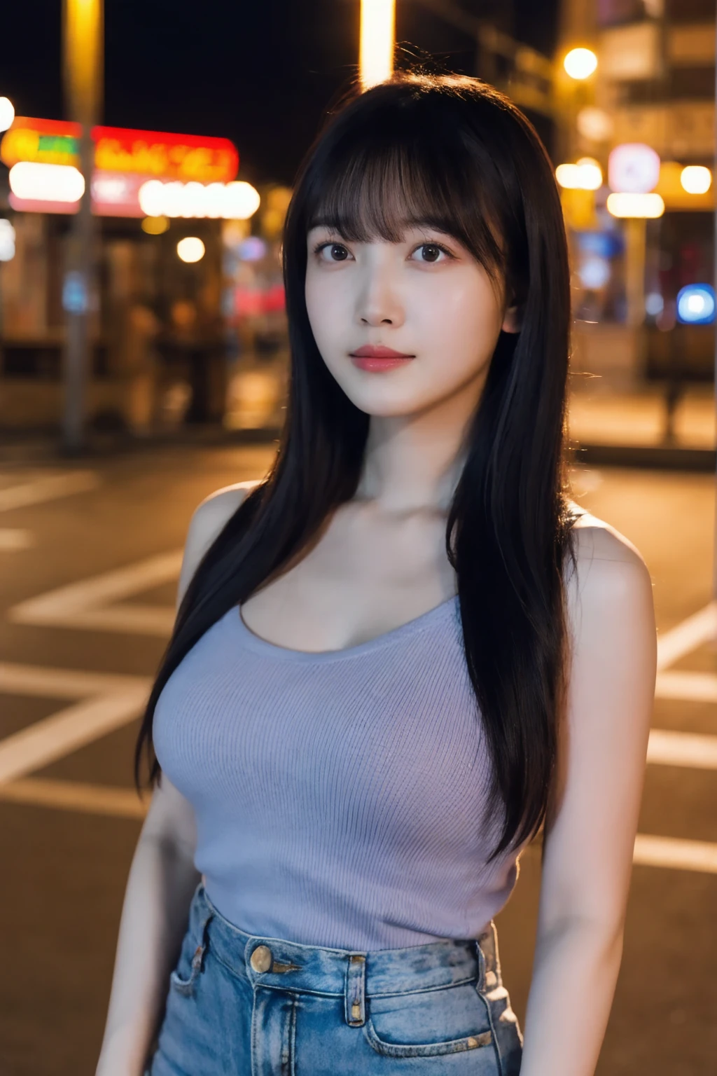 Single girl, summer, city, Osaka street, evening, city lights - SeaArt AI