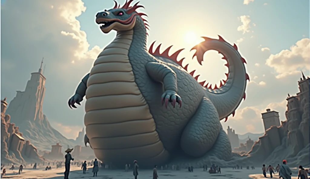 Giant inflatable latex dragon laying inflates itself to a gigantic size ...