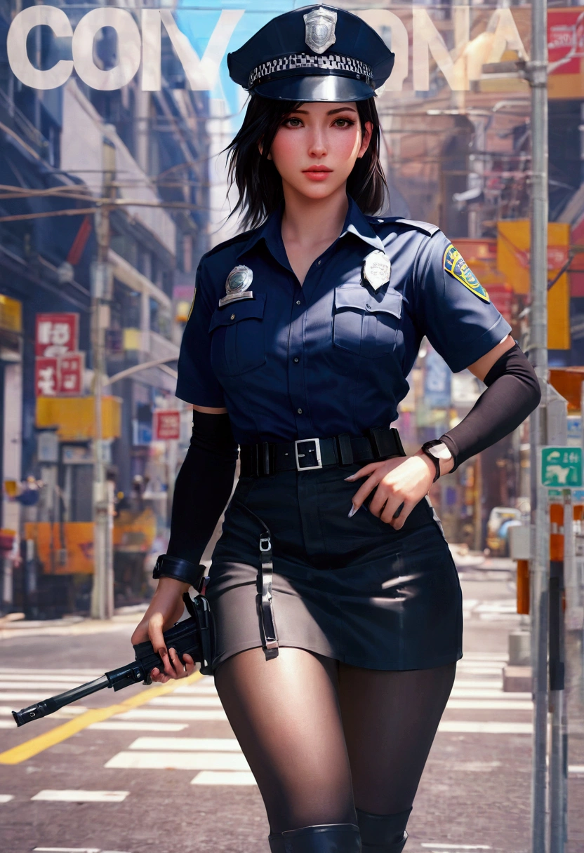 Arav woman in police uniform walking on city street, Tifa lockhart ...