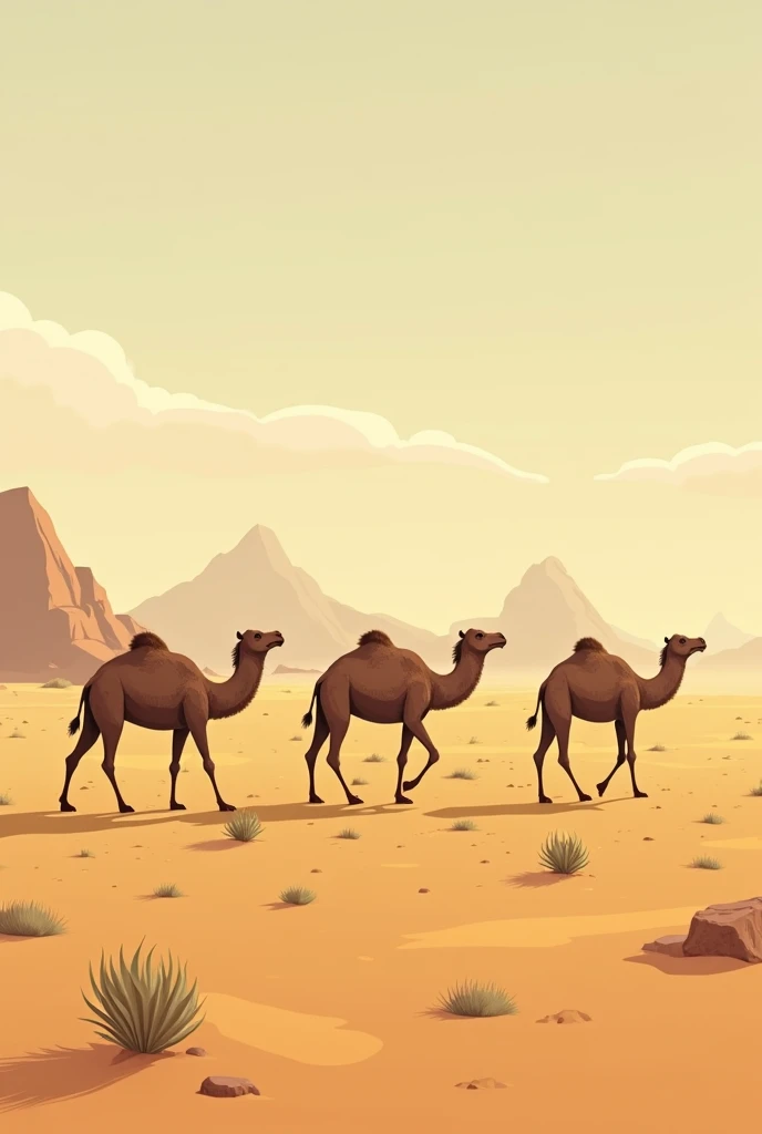 Make a image three camels alone walking in desert long view - SeaArt AI