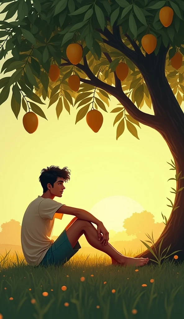 A 20-year-old boy sitting under a mango tree - SeaArt AI