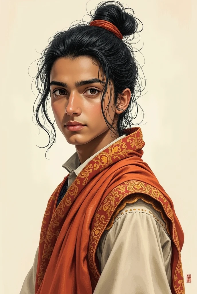 Ink painting style，A Brahmin in ancient India，Wearing gorgeous Indian ...
