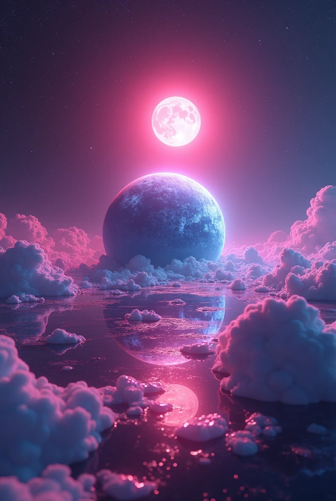 A hyperrealistic exoplanet orbiting a distant star, surrounded by ...