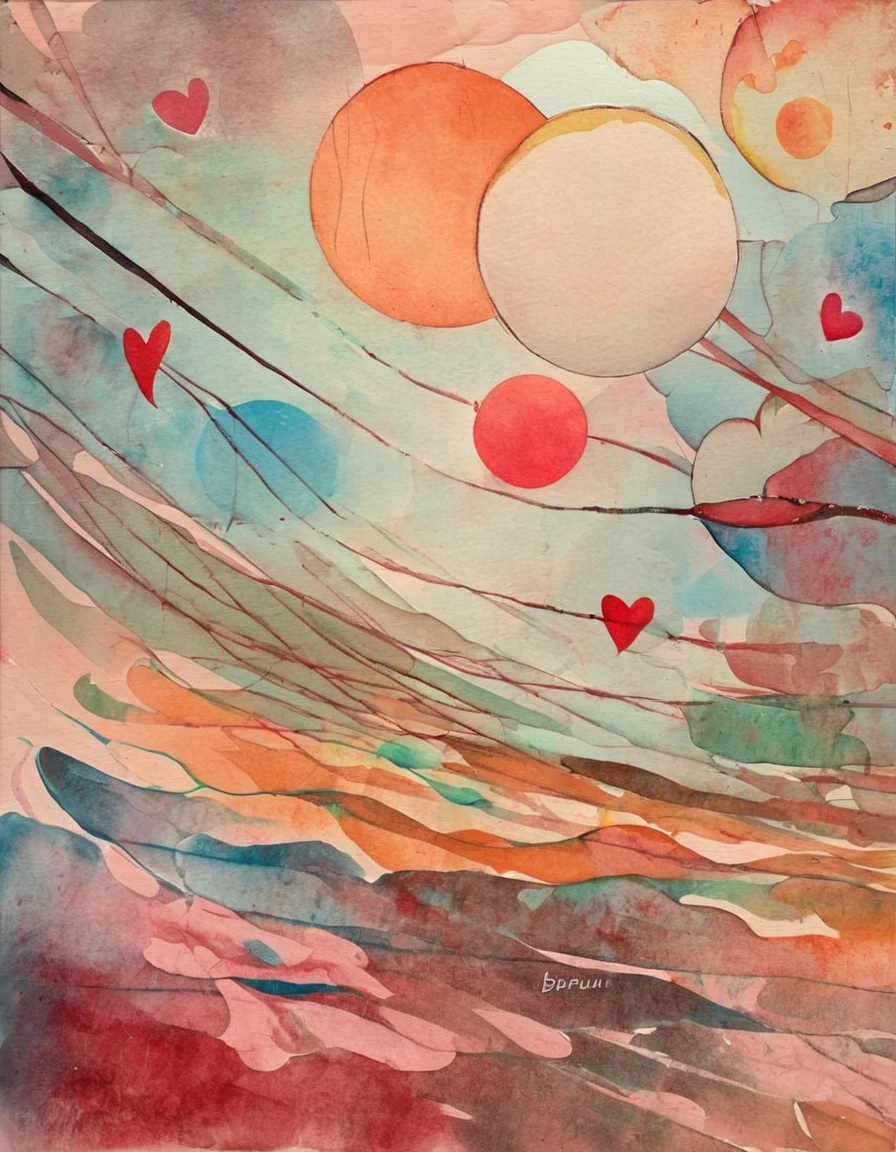 Watercolor painting of a surrealist poster, Strokes and lines and ...