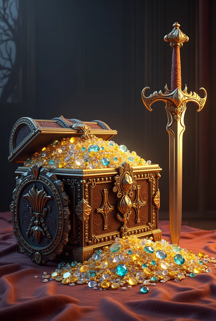 A treasure chest with many diamonds and gems，There is also a ...