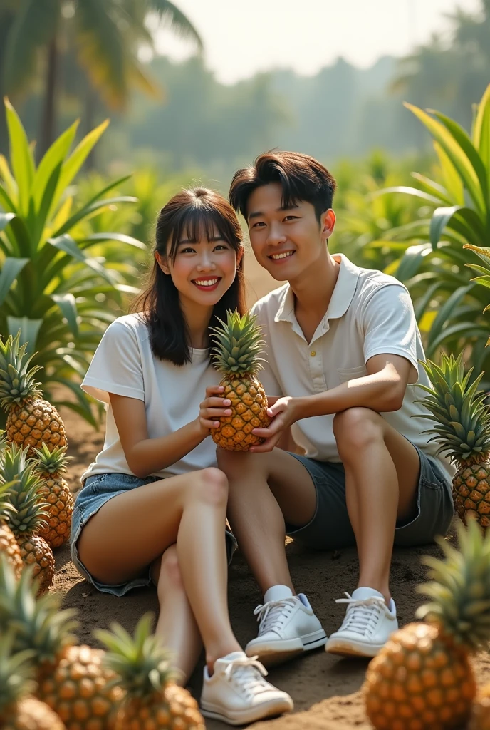 Blooking at viewer background pineapple garden, wide view amazing view and pinea - SeaArt AI